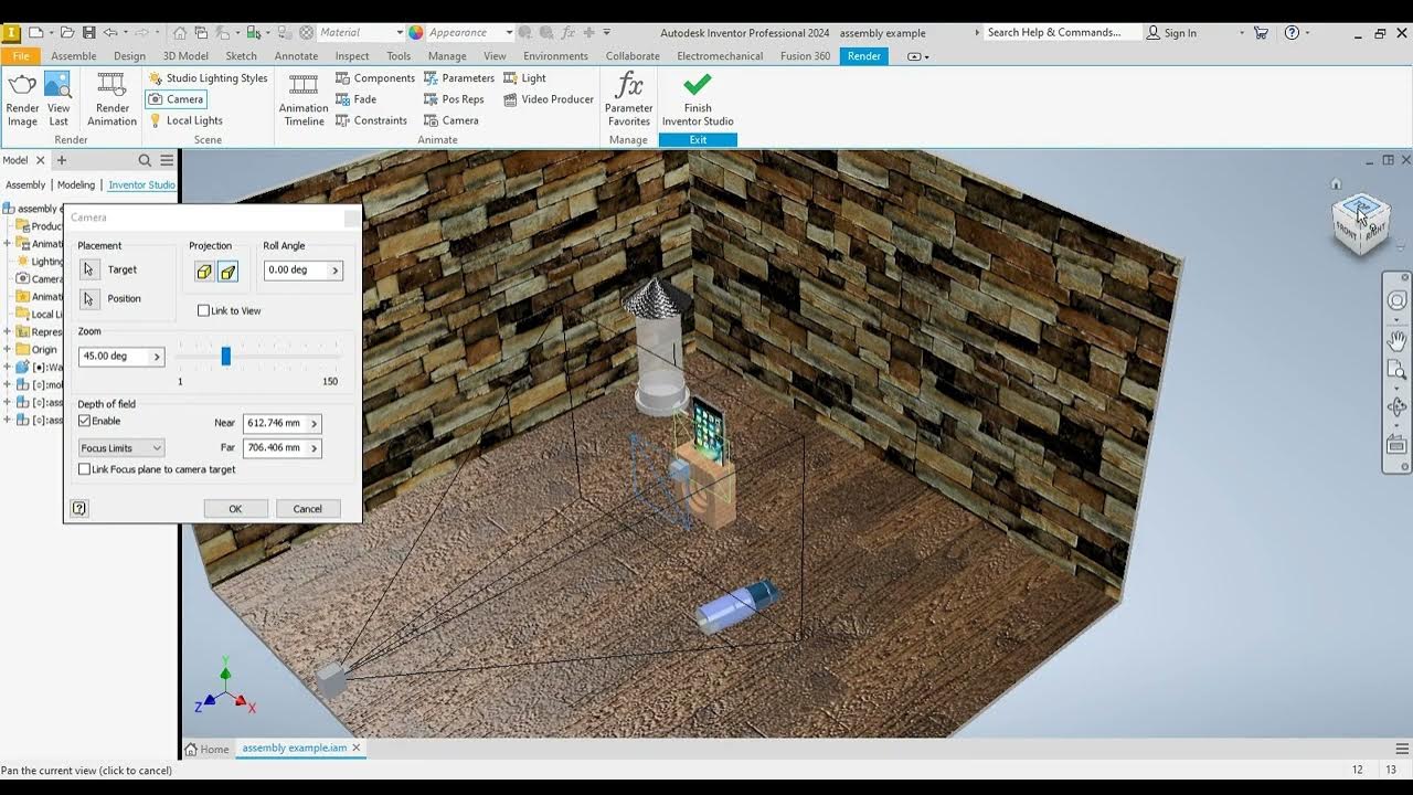 3. Adding Cameras and depth of field in inventor studio - YouTube