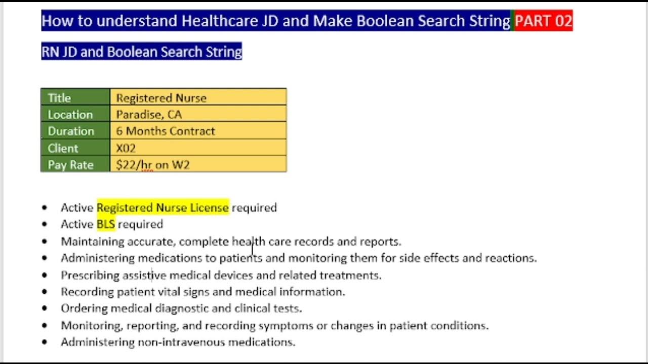How to understand health care job description and make Boolean search string part 2 | RN JD ...