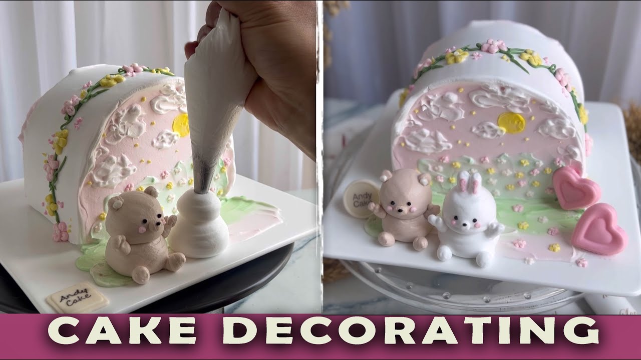 How to make Half Cake Decorating cutie bear & rabbit Tutorial ｜Dekorasi ...