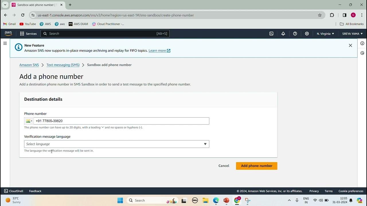 Send a text using AWS and Serverless CREATING Aws SMS API By SREYA KL UNIVERSITY VIJAYWADA - YouTube