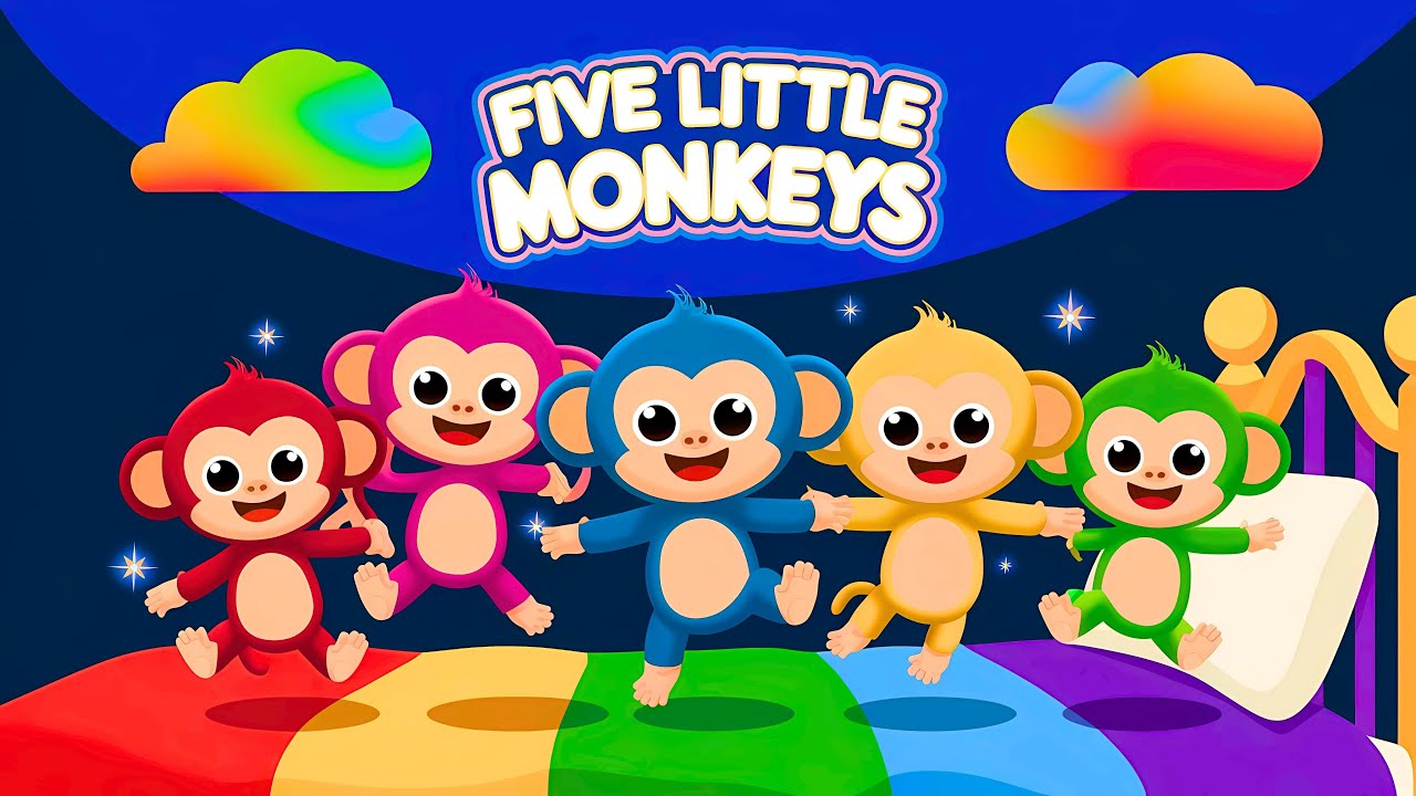 Five Little Monkeys | Fun Kids Song with 3D Animation and Bright Colors ...