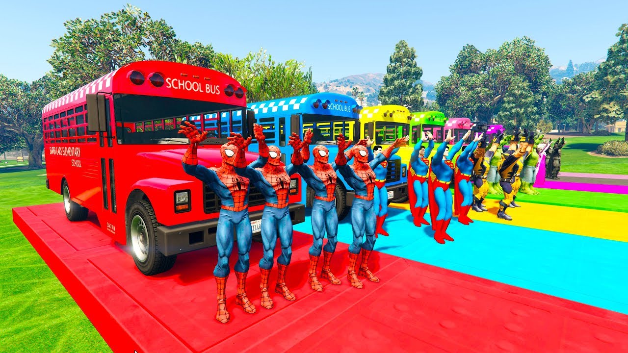 LEARN NUMBERS for kids 4x Superhero school bus and Golf Cars cartoon ...