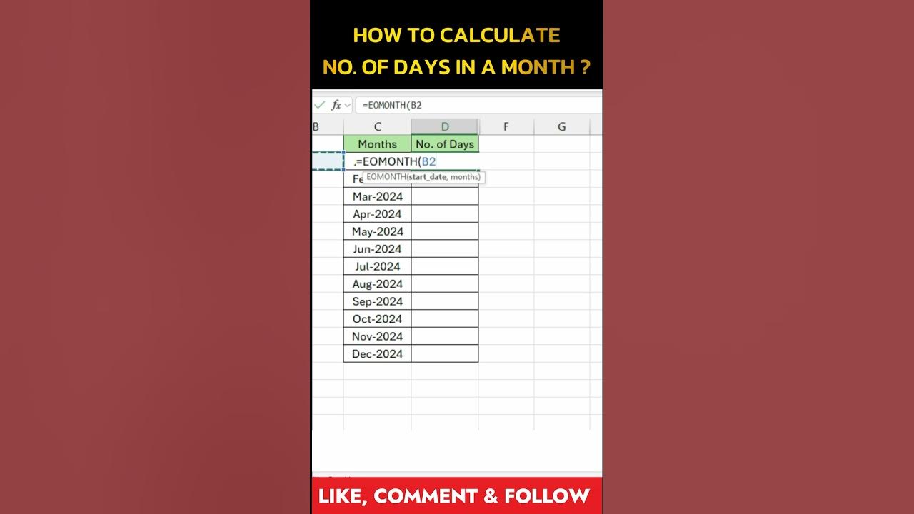 How to Calculate Number of Days in a Month ? #excelformulas - YouTube