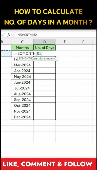 How to Calculate Number of Days in a Month ? #excelformulas - YouTube