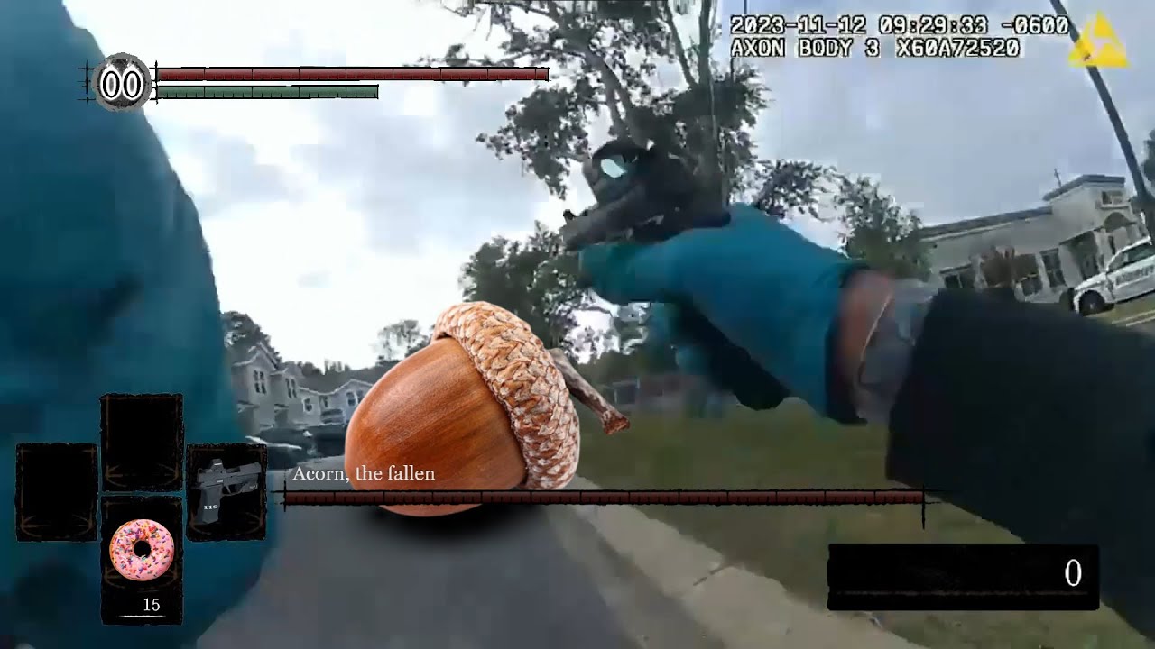 Police Officer Engages in Acorn Bossfight - YouTube