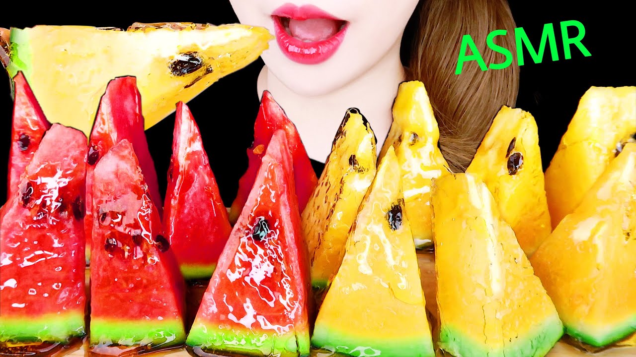 ASMR YELLOW WATERMELON TANGHULU, RED WATERMELON TANGHULU CANDIED FRUIT ...