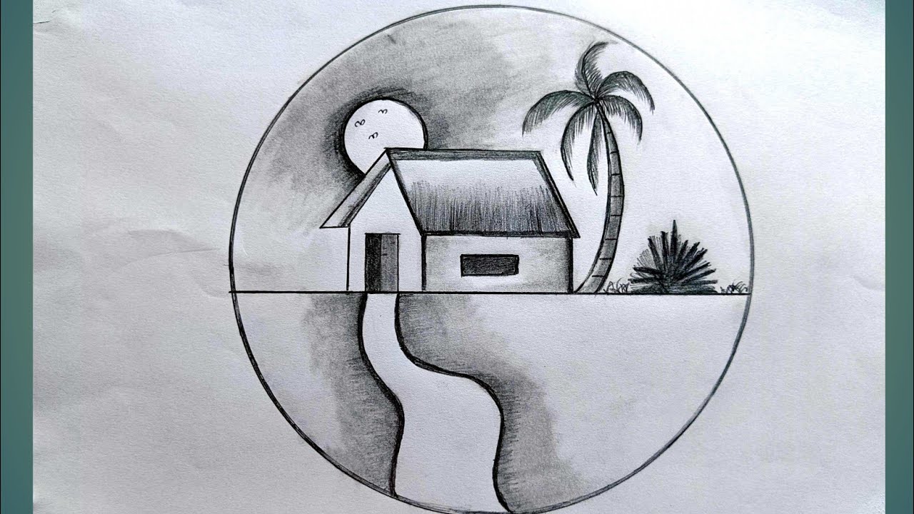 Pencil Drawing In Circle Step By Step | Easy Scenery Drawing || Circle ...