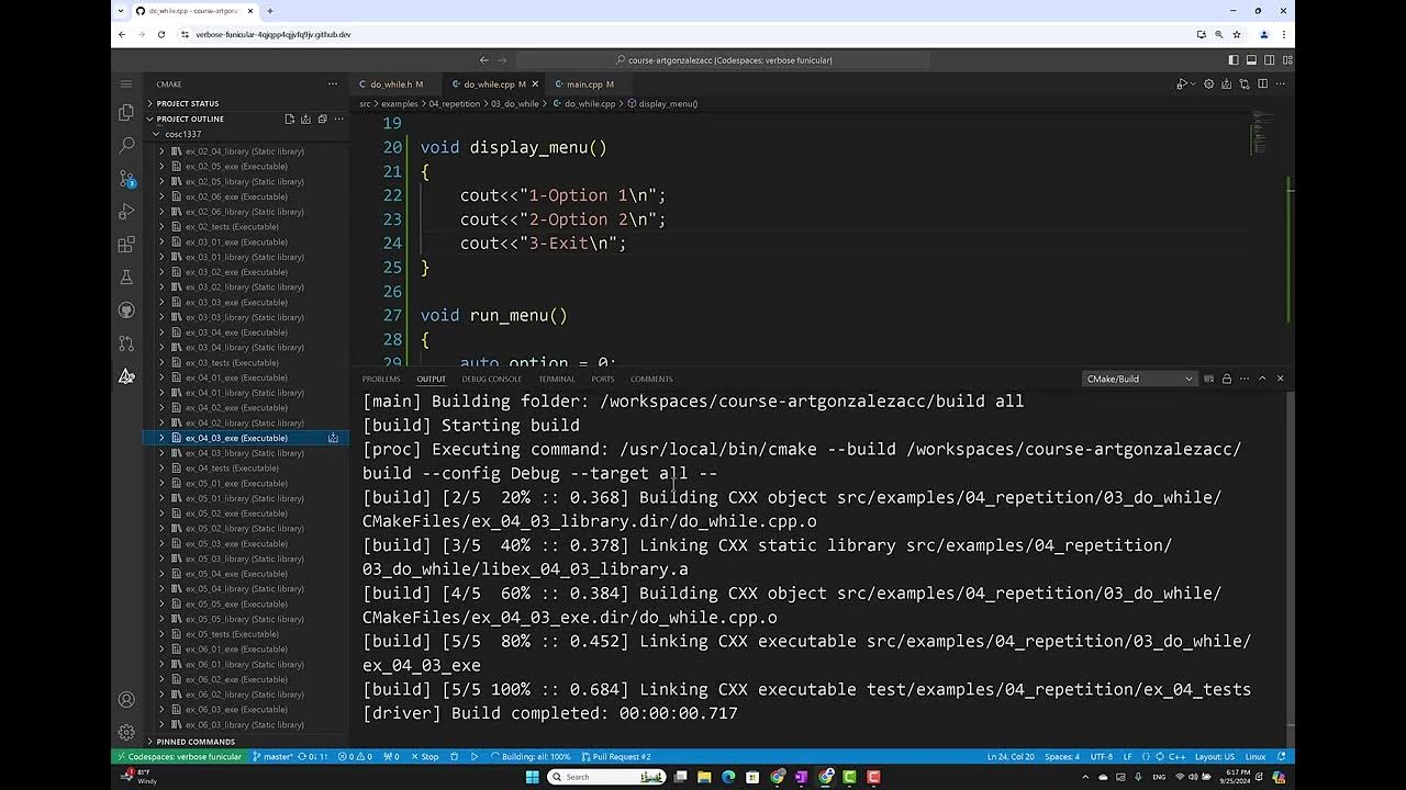092524 COSC 1337 C++ do while menu - YouTube