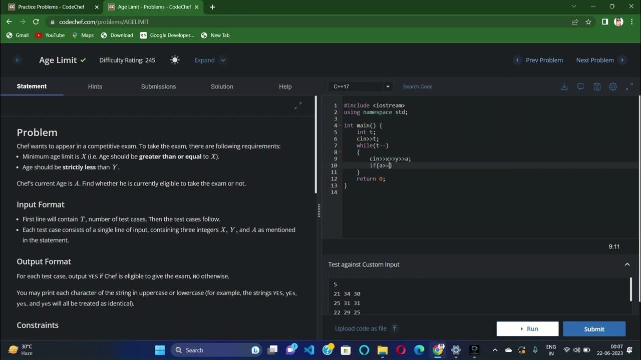Codechef Solutions , Age limit, Basic programming - YouTube