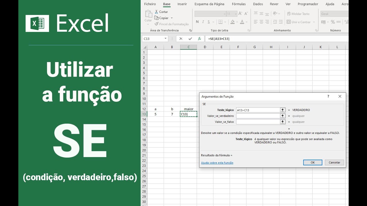 Utilizar a função SE simples excel. - YouTube
