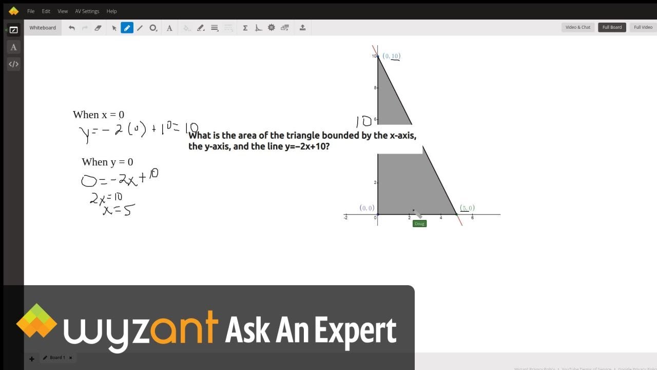 Find the area of a triangle bounded by x-axis, y-axis, and the line y ...