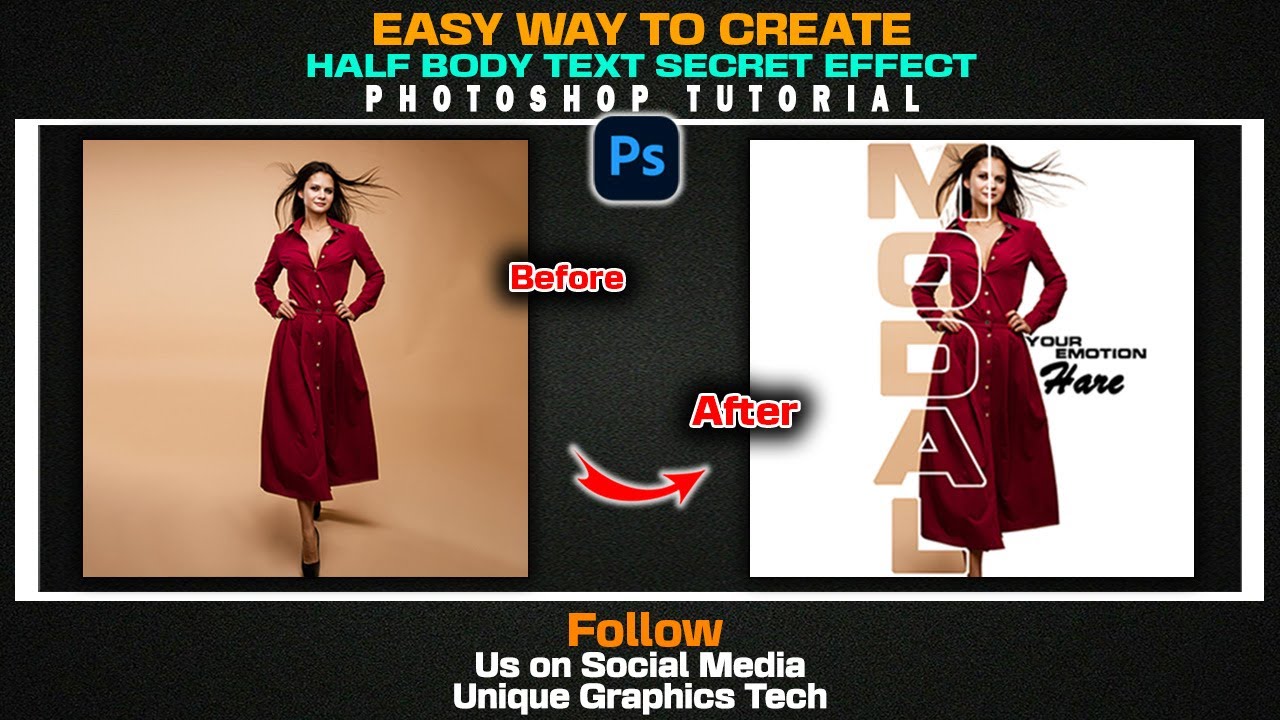 Easy Way to Create Half Body Text Secret Effect in Photoshop ll An ...