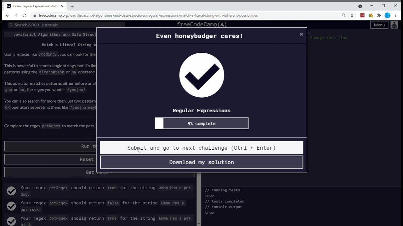 Regular Expressions (3/33) | Match a Literal String with Different Possibilities | freeCodeCamp ...
