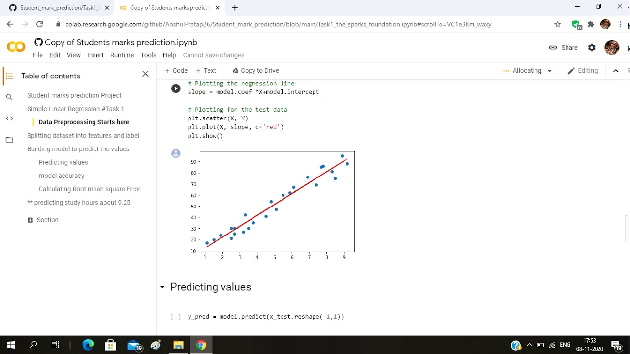 predicting using supervised ml | student marks prediction | The Sparks Foundation - YouTube