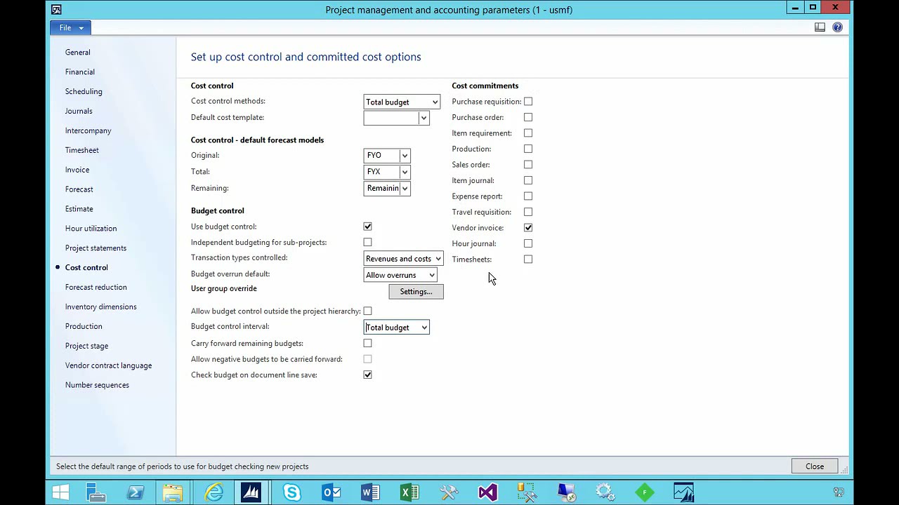 Setting Up Budget Control Parameters In Project Accounting D365 | AX ...