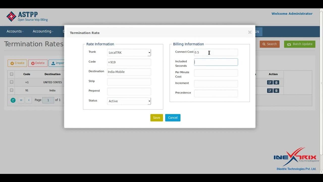 ASTPP 3 Tutorial how to create termination rate in ASTPP - YouTube