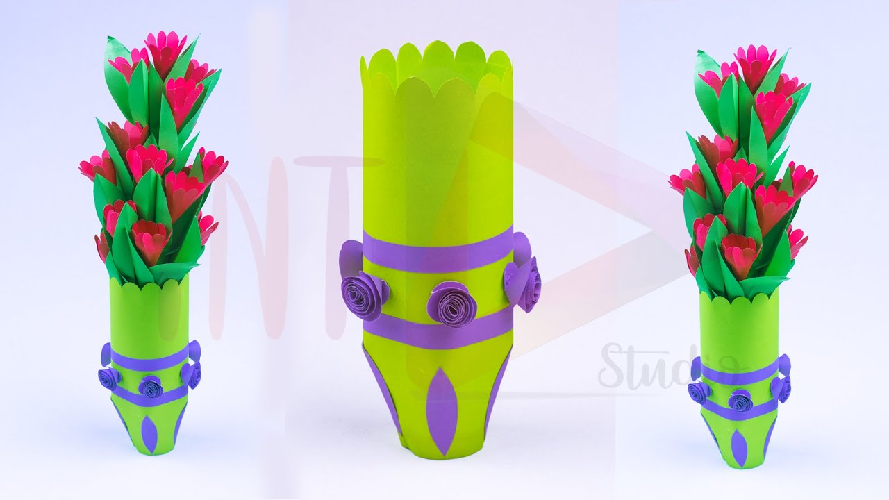 How to Make Color Paper Flower Pot Easy at Home | DIY Handmade Flower ...