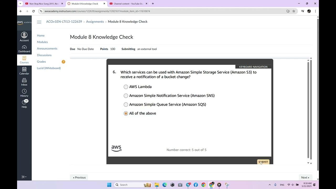 Module 8 Knowledge Check | Storing and Archiving | AWS Cloud Operations - YouTube