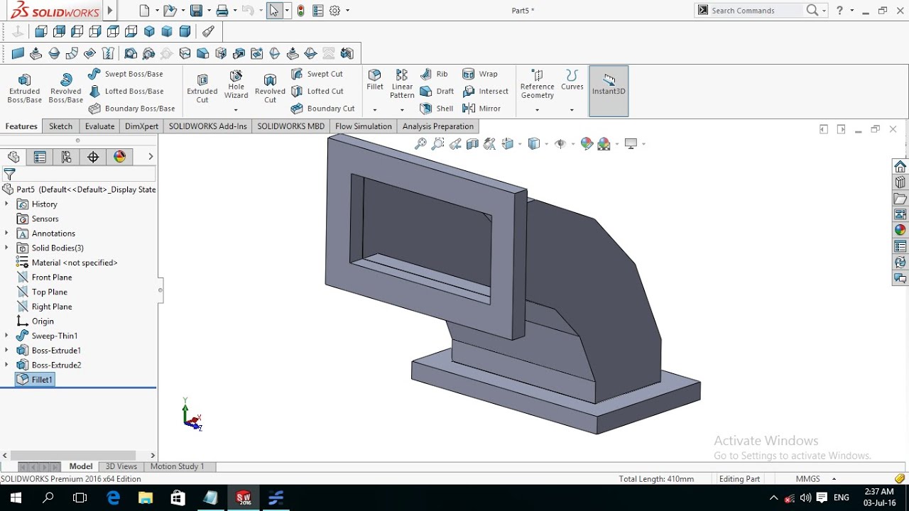 SolidWorks Tutorial Sheet Metal Work Rectangular Elbow - YouTube