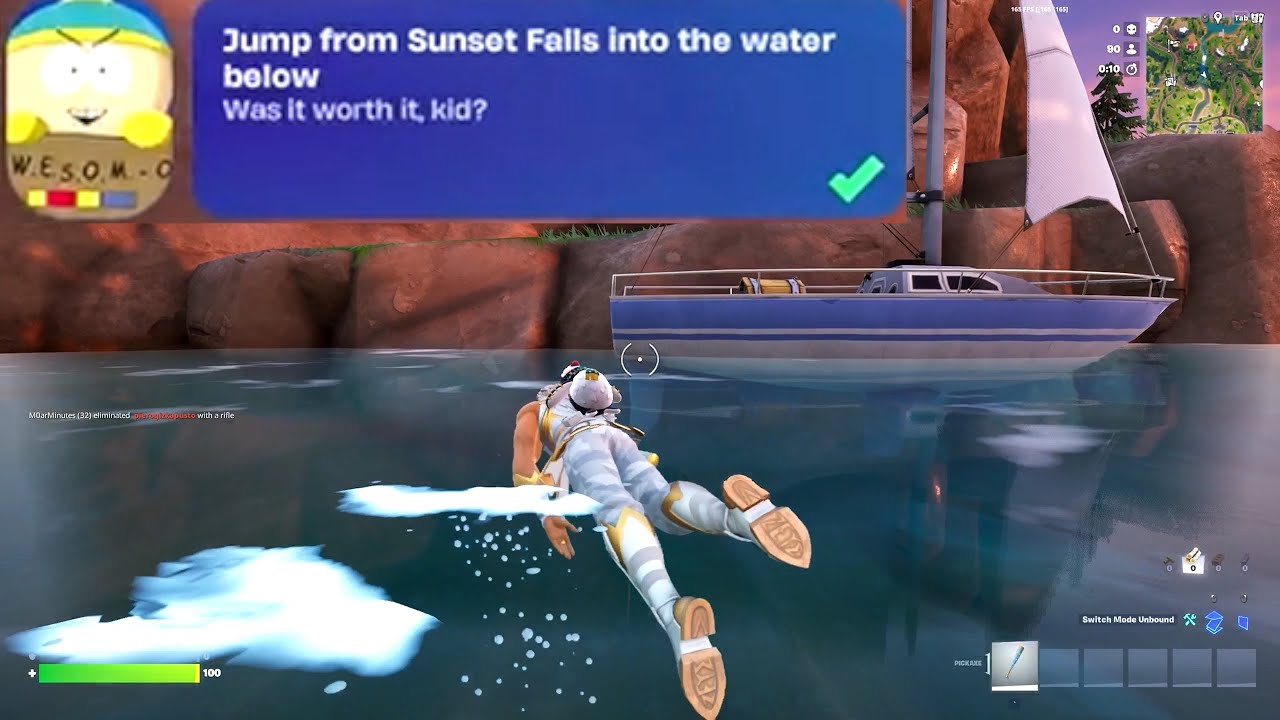 Jump from Sunset Falls into the water below Fortnite - YouTube