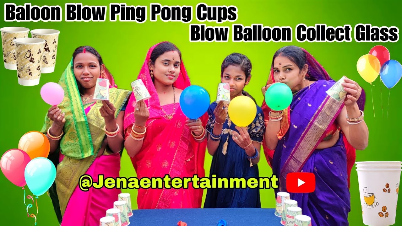 Baloon Blow Ping Pong Cups Challenge And Blow Balloon Collect Glass ...