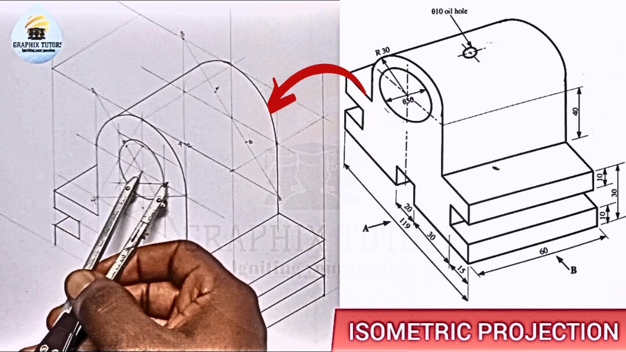 Circles, Curves And Arcs In Isometric Projection Of A Cast Iron Bearing ...