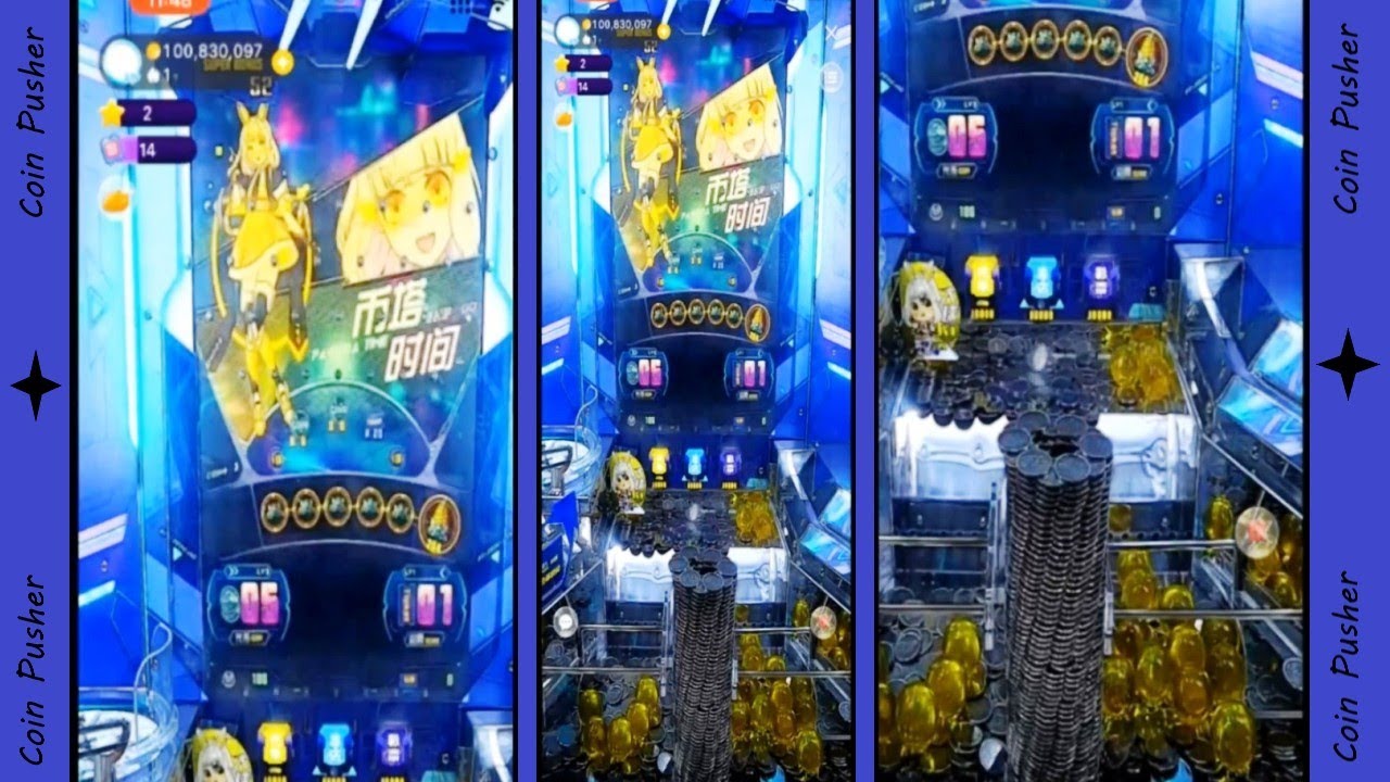 Machine pousseur de pièces avec construction d'une tour géante de ...