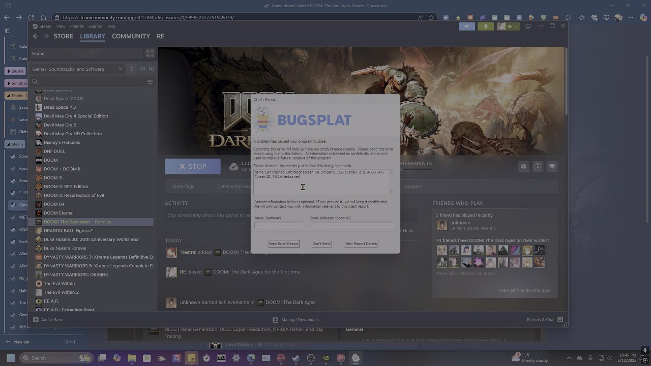 3rd party OSD Overlay will cause the game to launch w/ black screen ...