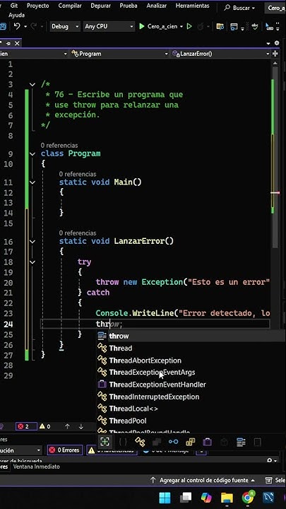 76 - Escribe un programa que use throw para relanzar una excepción. - YouTube