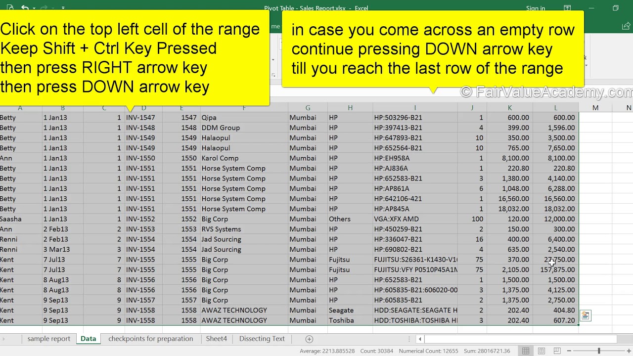 Excel 15 7 Creating Pivot Table from Sales Report Overview - YouTube