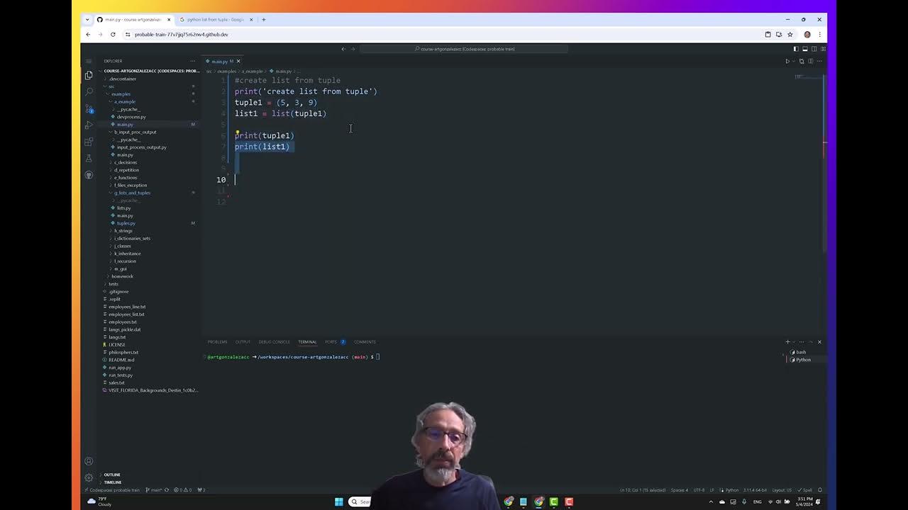 COSC 1336 Python Final Exam Review: List from tuple and Tuple from list - YouTube