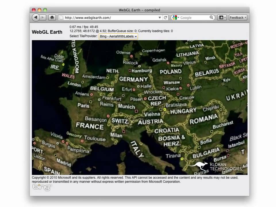 WebGL Earth - an open-source 3D globe running in a web browser (JavaScript, HTML5 Canvas, WebGL ...