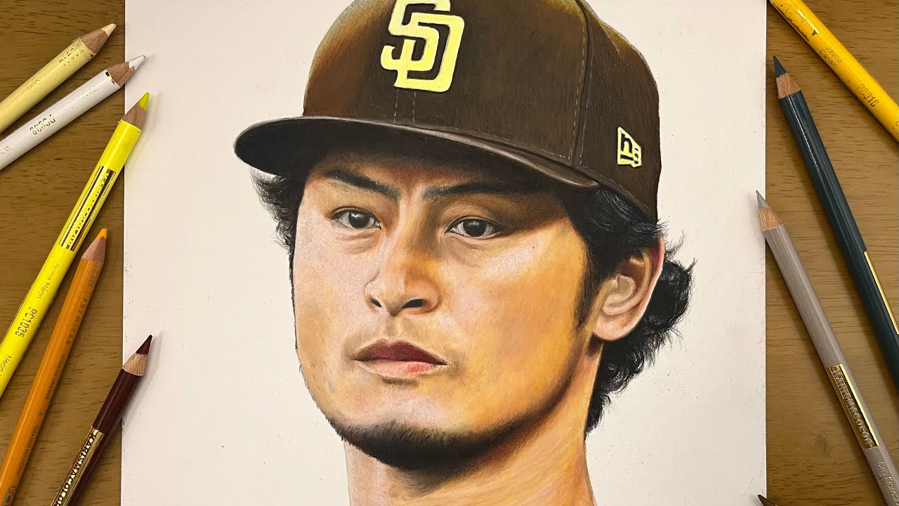 色鉛筆でダルビッシュ有選手を描く。Drawing Yu Darvish from San Diego Padres. - YouTube