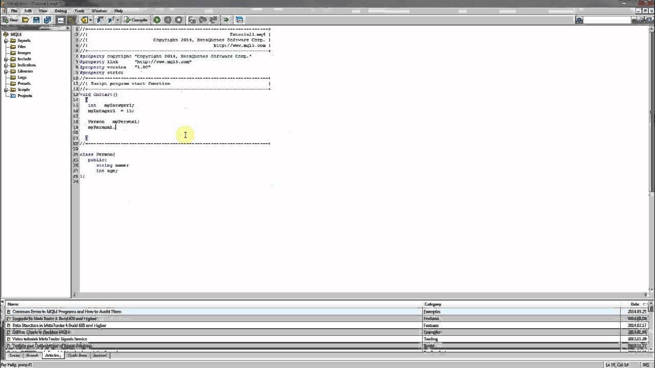 Your First Class - Classes in MQL4 Tutorial Part 1 - YouTube