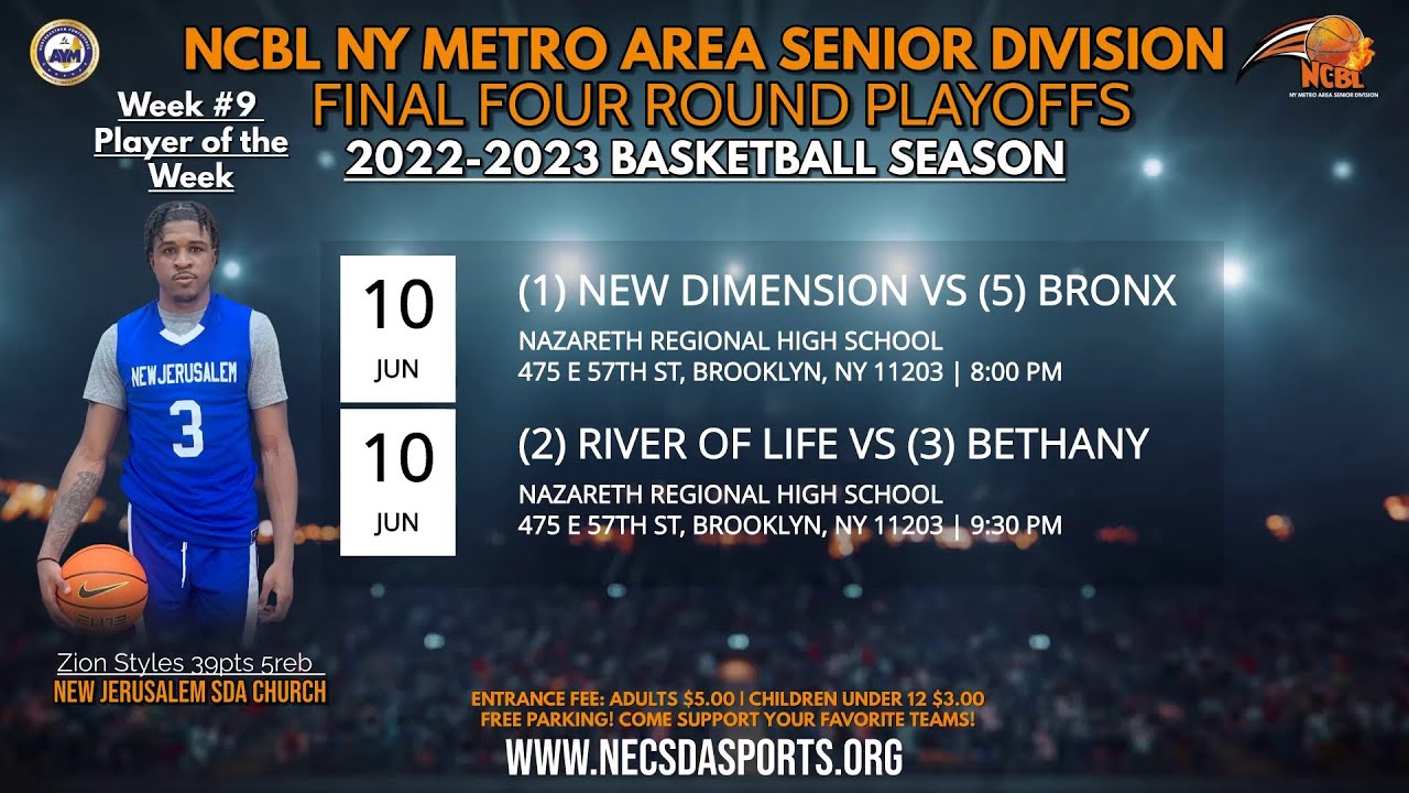 NCBL Final Four Round 6/10/ 2023 | River of Life vs Bethany 8pm, New ...