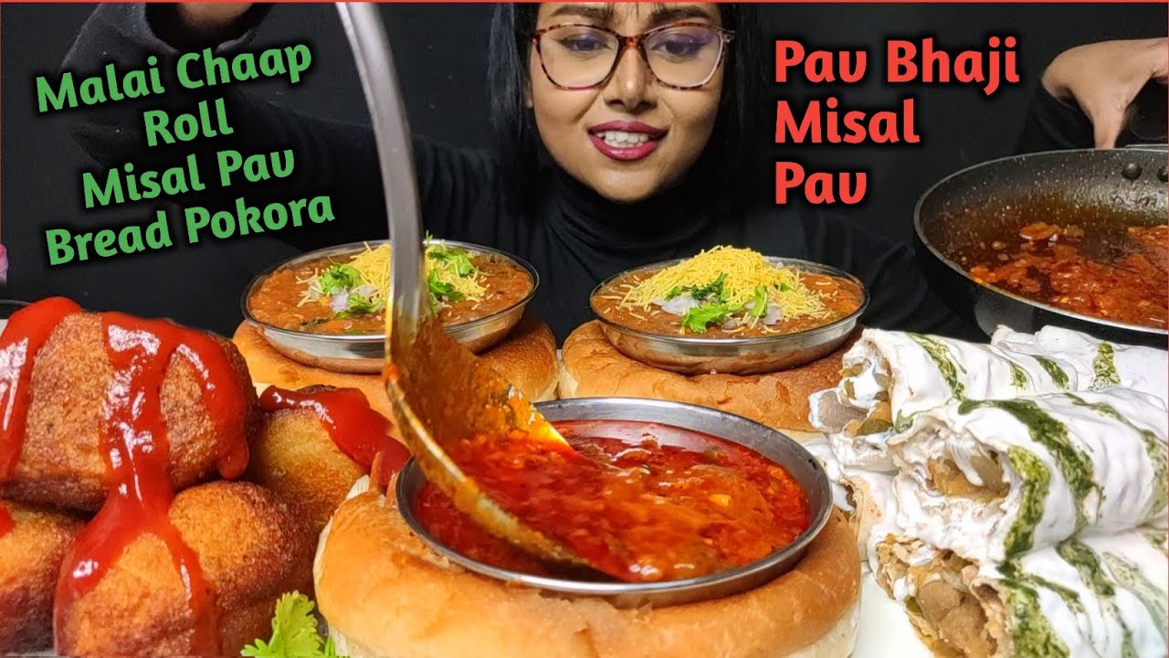 Eating Malai Chap Roll, Pav bhaji, Mishal Pav, Bread Pakoda | Big Bites ...