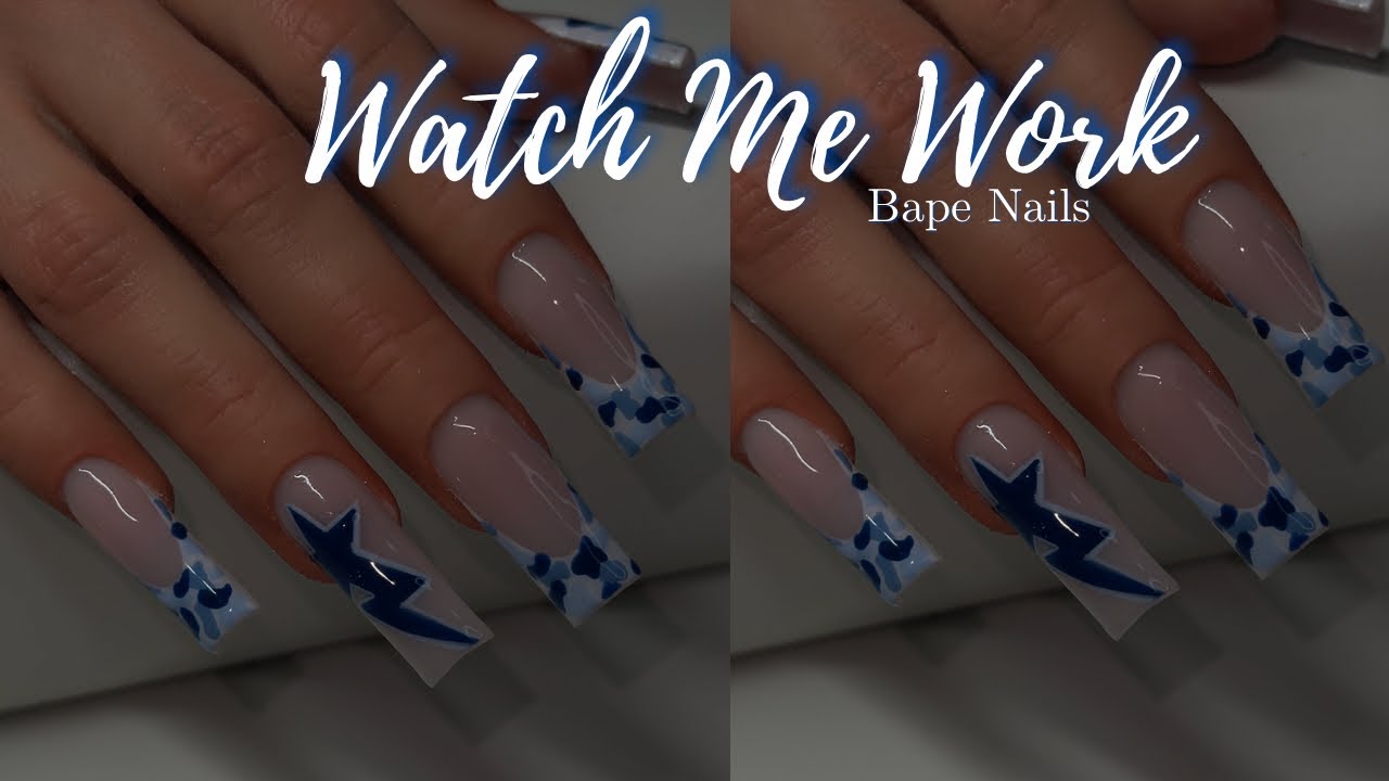 Bape Nails💙 Acrylic Nails for Beginners, Easy Nail Art - YouTube