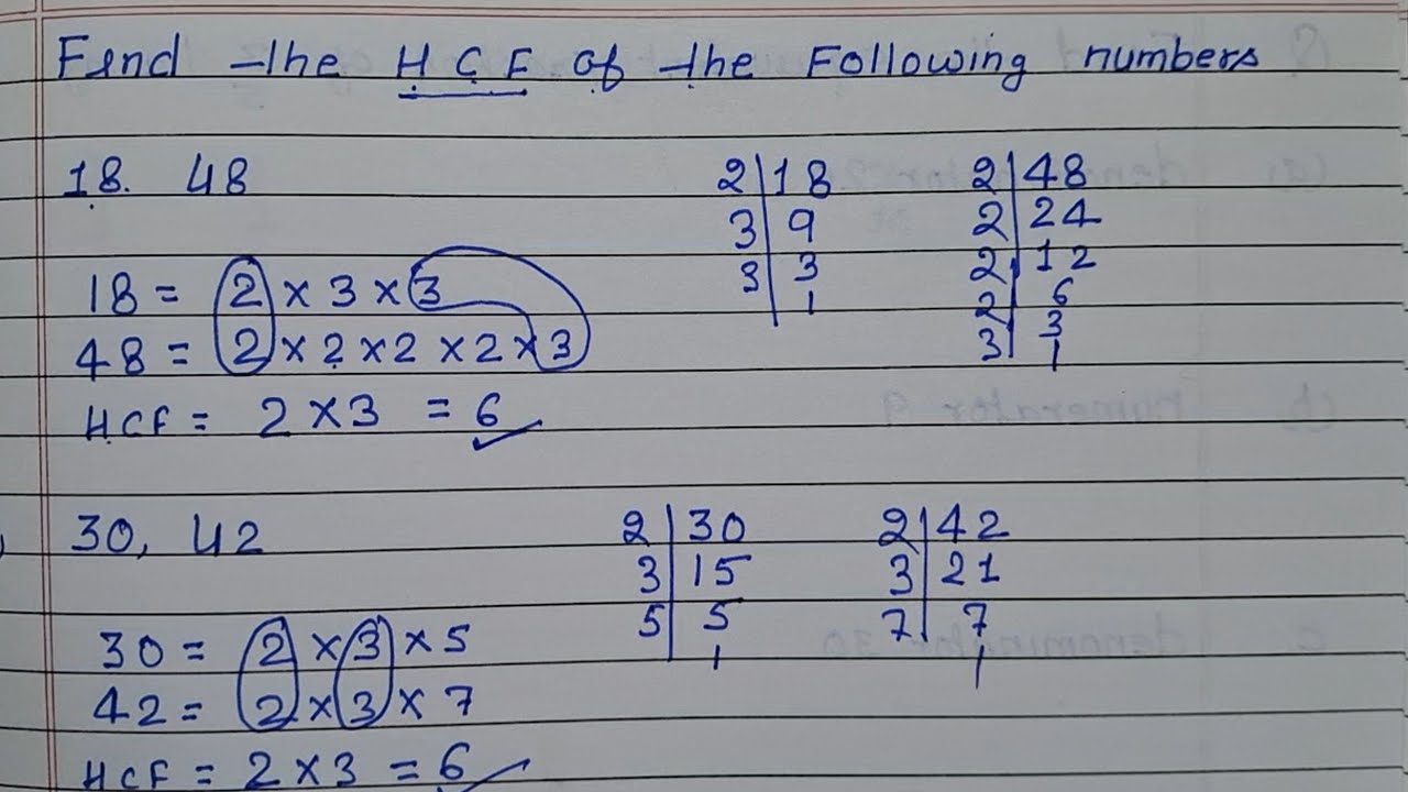 Find the H.C.F of the following numbers - YouTube