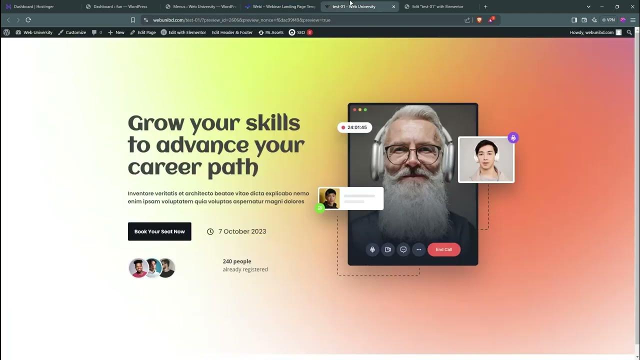 Webinar Landing Page Design ~ 2024 ~ Using Elementor Flexbox (WordPress & Elementor For ...