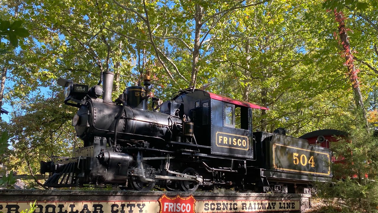SDC Frisco silver dollar line steam train 504 with D&RGW 5 chime whistle. - YouTube