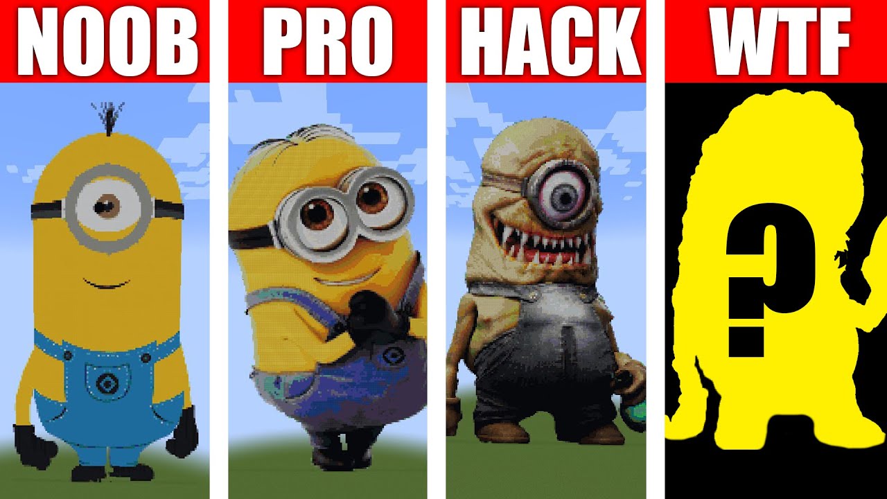 Minion NOOB vs PRO vs HACKER MINECRAFT Pixel Art 【まいぜん】初心者 vs プロチーター ...