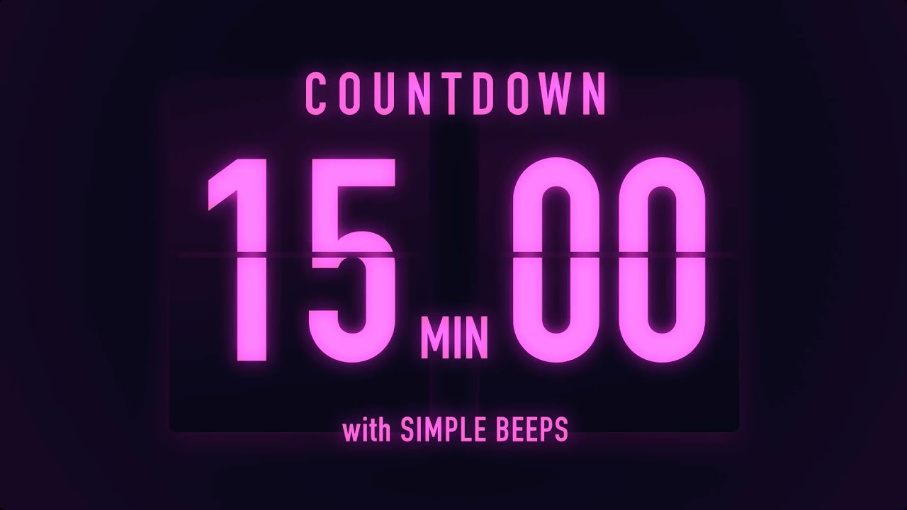 15 Minute Countdown Timer ⏳ Flip Clock with Low Beeps Every 5 Minutes 🟣 ...