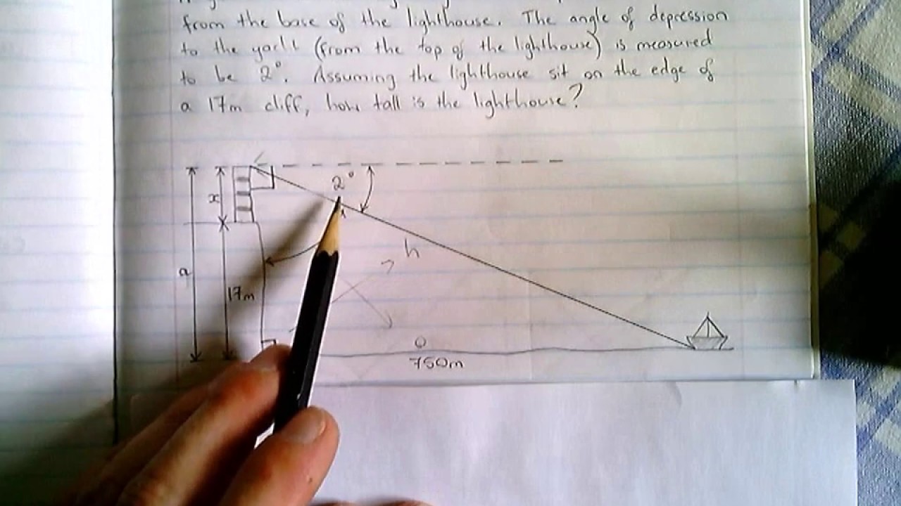 Trigonometry - Angles of Depression (Example 4 Continued) - YouTube