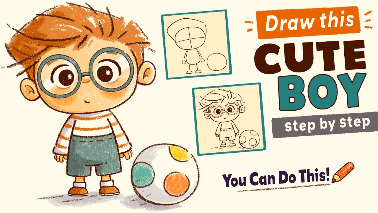 How To Draw A Cute Cartoon Boy -Easy Step by Step Drawing & Coloring ...