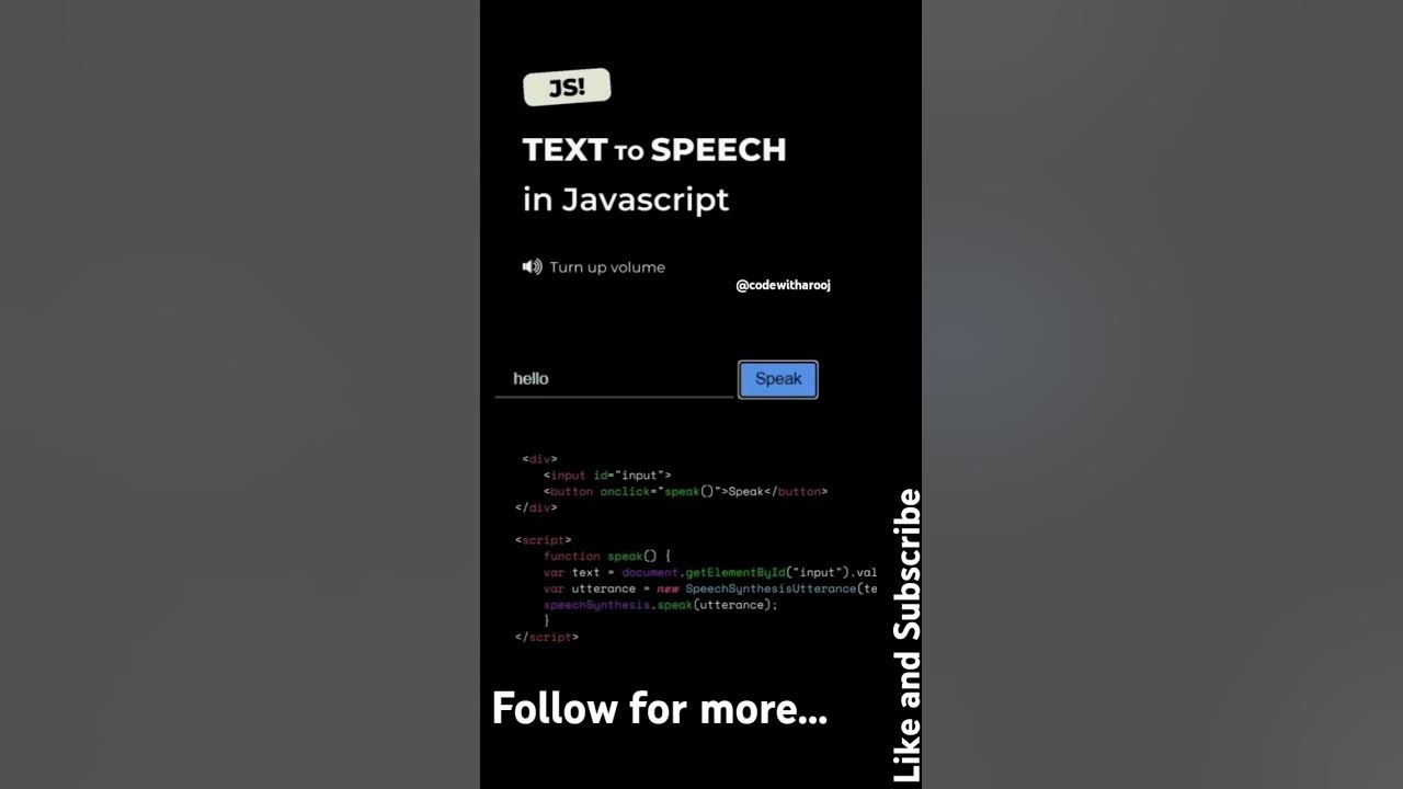 Text To Speech Htmlcssjavascript Javascripttutorial Animation Youtube