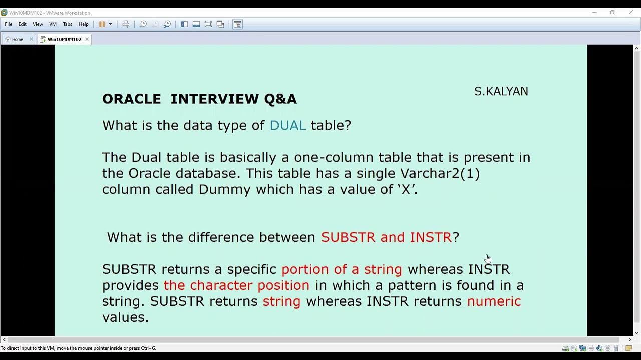 Oracle Interview Qanda Oracle Sql Dual And Substr Instr Youtube