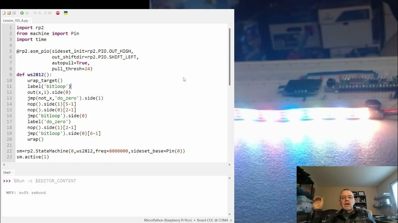 Paul McWhorter, Pico W, Lesson 105, Neopixel using State Machine - YouTube