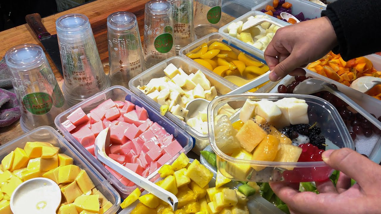 웨이하이 야시장/야시장을 마무리하는 완벽한 후식, 생과일 요거트!/Weihai market/Perfect dessert ...