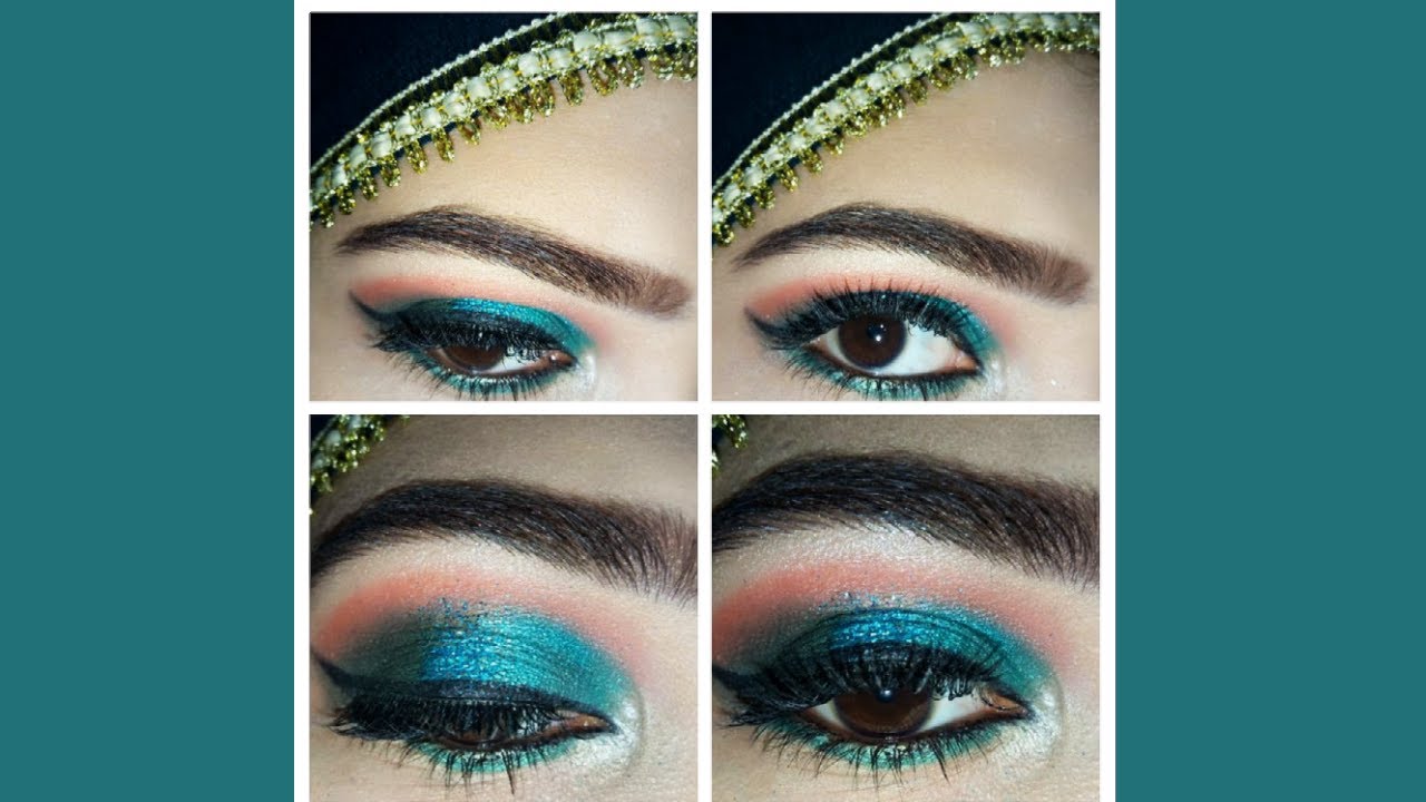 TEAL SMOKEY GLITTERY EYE MAKEUP | Easy Step by Step tutorial for ...