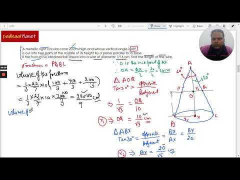 A metallic right circular cone 20 cm high and whose vertical angle is ...